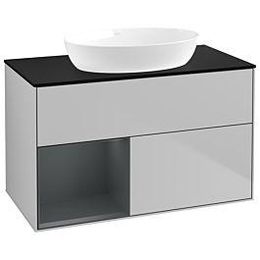 Villeroy & Boch Villeroy und Boch Finion Waschtischunterschrank GA12HGGJ 100cm, Abdeckplatte black matt, Emotion, Regale Midnight matt lacquer, Light grey matt