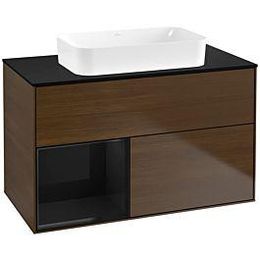 Villeroy & Boch Villeroy und Boch Finion Waschtischunterschrank F652PHGN 100x60,3x50,1cm, Regal links Glossy Black Lacquer, Walnut veneer