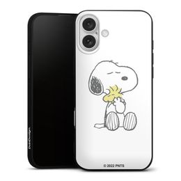 DeinDesign iPhone 16 Plus Handy Premium Silikon H&uuml;lle Handyh&uuml;lle schwarz Case Snoopy Love Peanuts Silikon Premium Case