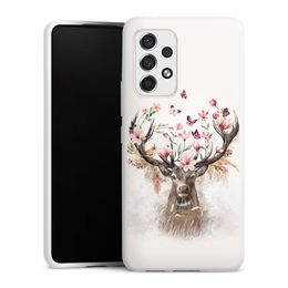 DeinDesign Galaxy A53 5G Handy Silikon H&uuml;lle Case wei&szlig; Handyh&uuml;lle Flowers Deer Animals Silikon Case