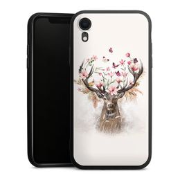 DeinDesign iPhone Xr Handy Premium Silikon H&uuml;lle Handyh&uuml;lle schwarz Case Deer Flowers Animals Silikon Premium Case