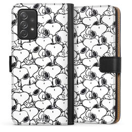 DeinDesign Galaxy A72 Handy Klapph&uuml;lle Handyh&uuml;lle aus Kunst Leder schwarz Flip Case Peanuts Snoopy Muster Sideflip mit langer Lasche