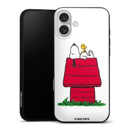 DeinDesign iPhone 16 Plus Handy Premium Silikon H&uuml;lle Handyh&uuml;lle schwarz Case Snoopy Peanuts Official Licensed Product Silikon Premium Case
