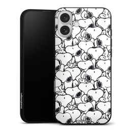 DeinDesign iPhone 16 Plus Handy Premium Silikon H&uuml;lle Handyh&uuml;lle schwarz Case Peanuts Snoopy Muster Silikon Premium Case