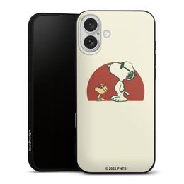 DeinDesign iPhone 16 Plus Handy Premium Silikon H&uuml;lle Handyh&uuml;lle schwarz Case Snoopy Official Licensed Product Kindheit Silikon Premium Case