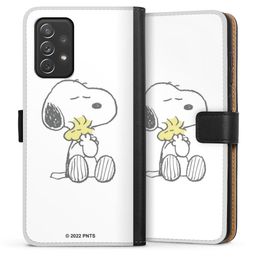 DeinDesign Galaxy A72 Handy Klapph&uuml;lle Handyh&uuml;lle aus Kunst Leder schwarz Flip Case Snoopy Love Peanuts Sideflip mit langer Lasche