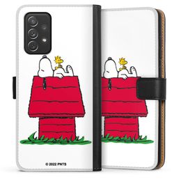 DeinDesign Galaxy A72 Handy Klapph&uuml;lle Handyh&uuml;lle aus Kunst Leder schwarz Flip Case Snoopy Peanuts Official Licensed Product Sideflip mit langer Lasche