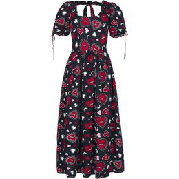 Hell Bunny Kate Heart Dress Langes Kleid schwarz rot in S H40333-BLK