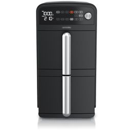 arendo Hei&szlig;luftfritteuse mit 2 Kammern &Uuml;bereinander, XXL Doppelkammer Airfryer 11L, Dual Zone, 2400 W, mit Zubeh&ouml;r, Umluft Backofen, Edelstahl, fettarmes gesundes Kochen