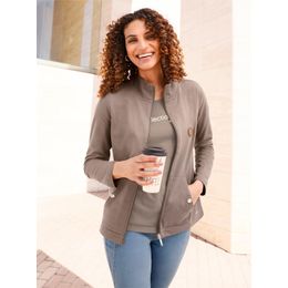 WITT Damen Shirtjacke mit K&auml;nguru-Taschen, taupe, Gr&ouml;&szlig;e 40