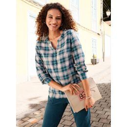 WITT Damen Karobluse aus Leichtflanell, petrol-puder-kariert, Gr&ouml;&szlig;e 40