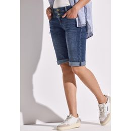 Bermudas Street One "Style Jane", Damen, Gr. 26, N-Gr, blau (medium blau random), Denim/Jeans, Obermaterial: 79% Baumwolle, 15% Polyester (REPREVE), 4% Elastomultiester, 2% Elasthan, unifarben, slim fit knielang, Hosen, Sommerhose
