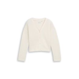 Tom Tailor Mädchen Cropped Cardigan mit V-Ausschnitt, weiß, Uni, Gr. 152