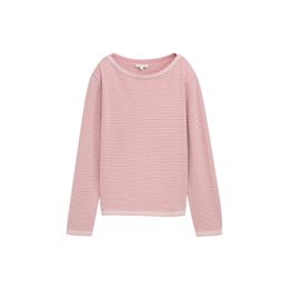 Tom Tailor Damen Strickpullover mit U-Boot-Ausschnitt, rosa, Gestreift, Gr. XXL