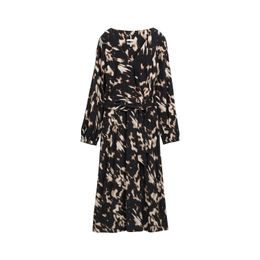 Tom Tailor Damen Midi-Wickelkleid mit Muster, braun, Animalprint, Gr. 38