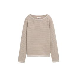 Tom Tailor Damen Strickpullover mit U-Boot-Ausschnitt, beige, Gestreift, Gr. XL