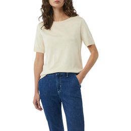 comma, COMMA Damen Kurzarmshirt, beige, Gr. 46, unifarben, Feinstrick, Obermaterial: 67% Lyocell, 33% Baumwolle, Shirts, aus Strick mit Rippdetails
