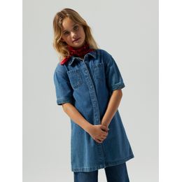name it M&auml;dchen Jeanskleid "NKFJANNET DNM DRESS 8157-OV D", blau, Gr. 140, unifarben, Denim/Jeans, Obermaterial: 100% Baumwolle, Kleider