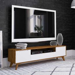 Pharao24.de TV Board in Weiß und Wildeiche 180 cm breit