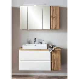 Pharao24.de Modernes Waschtisch Set in Wildeichefarben und Weiß 105 cm breit (zweiteilig)