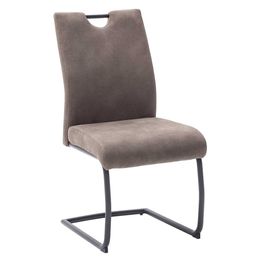 Pharao24.de Freischwinger mit hoher Lehne und Griff Beige Microfaser (2er Set)
