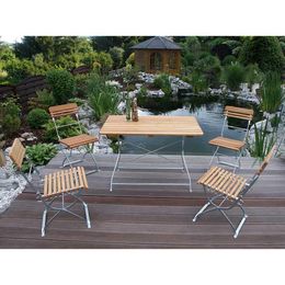 Pharao24.de Gartensitzgruppe aus Robinie Massivholz und Stahl in Zinkfarben klappbar (fünfteilig)