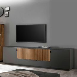 Pharao24.de Unterschrank Fernseher in Eiche Bianco und Anthrazit zwei Schubladen