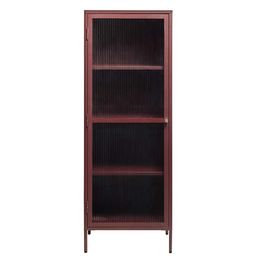 Pharao24.de Wohnzimmer Vitrine aus Stahl und Glas Dunkelrot 160 cm hoch