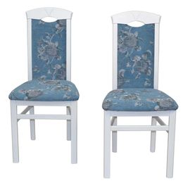 Pharao24.de Stuhl Set Küche modern in Blau und Weiß Blumen Motiv (2er Set)
