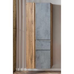 Pharao24.de Großer Badschrank in Wildeichefarben und Beton Grau Made in Germany