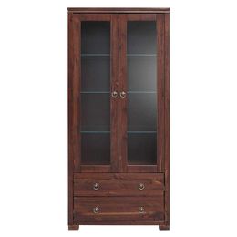 Pharao24.de Vitrinenschrank in Dunkelbraun Kiefer massiv Landhausstil