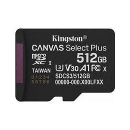 Kingston Canvas Select Plus 512 GB MicroSDXC, Speicherkarte schwarz, UHS-I U3, Class 10, V30