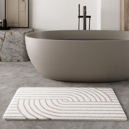 Badematte WECON HOME BASICS "Hilda", beige, H:15mm, Polyester, Badematten, waschbar, rutschfest, strapazierfähig, pflegeleicht mit Retro Muster