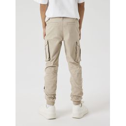 Cargohose name it "NKMRYAN – Hose mit Cargo- und Seitentaschen", Jungen, Gr. 140, N-Gr, braun (oxford tan), Twill, Obermaterial: 98% Baumwolle, 2% Elasthan, unifarben, Modisch, regular fit knöchellang, Hosen, unifarben, casual, regular fit, Twill