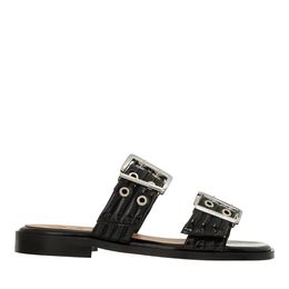 Ganni Sandalen - Feminine Buckle Two Strap Sandal Naplack - Gr. 36 (EU) - in Schwarz - f&uuml;r Damen