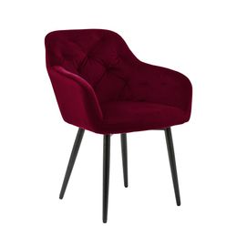 Salesfever Esszimmerstuhl mit Knopfheftung aus Samt mit schwarzem Metallgestell in Rot | Gr.: onesize