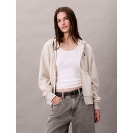 Sweatjacke Calvin Klein Jeans "MNLG FRNCH TRRY FZ B", Damen, Gr. XXL (46), vanilla heather, Web, Obermaterial: 86% Baumwolle, 14% Polyester, Feminin, regular fit kurz, Rundhals, eingesetzt Rippbündchen, Sweatjacken, Mit Rundhalsausschnitt