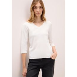 3/4-Arm-Shirt Cecil, Damen, Gr. M (40), weiß (vanilleweiß), Jersey, Obermaterial: 100% Baumwolle, unifarben, regular fit hüftbedeckend, V-Ausschnitt, abgesteppte Kante, Shirts, mit V-Ausschnitt, unifarben