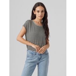 Véro Moda Rundhalsshirt VERO MODA "VMAVA PLAIN SS TOP STRIPE GA JRS NOOS", Damen, Gr. XS, schwarz (schwarz stripes), Jersey, Obermaterial: 95% Lyocell (TENCEL™), 5% Elasthan, gestreift, normal, Rundhals, Shirts