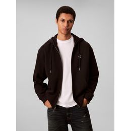 Kapuzensweatshirt Calvin Klein Jeans "LS EU 350TERRY MONOGRAM FZ HOODI", Herren, Gr. XL, schwarz, Sweatware, Obermaterial: 100% Baumwolle, unifarben, oversize normal, Rundhals, eingesetzt B&uuml;ndchen, Sweatshirts, Mit Rundhalsausschnitt, regular fit