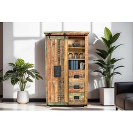 Highboard Mangoholz massiv bunt Hochschrank 90 x 150 x 45 cm LIBRO