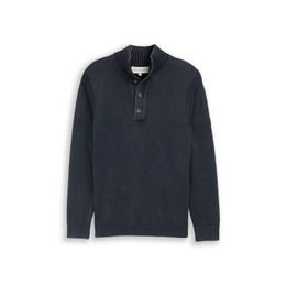 Tom Tailor Herren Troyer Strickpullover im Washed-Look aus Baumwolle, blau, Uni, Gr. XXL