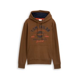Tom Tailor Herren Hoodie Sweatshirt mit Logo-Print, braun, Logo Print, Gr. M