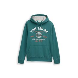 Tom Tailor Herren Hoodie Sweatshirt mit Logo-Print, gr&uuml;n, Logo Print, Gr. S