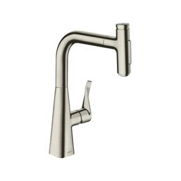 Hansgrohe Sp&uuml;ltisch-Einhebelmischer 240 Metris Select M71 mit Ausziehbrause, 2jet, Edelstahl-Optik (73822800)
