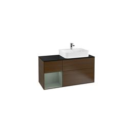 Villeroy & Boch V&B Waschtischunterschrank Abdeckplatte Gl. bla m Finion 120cm, Reg li Oli. m Lac, Walnut veneer ; Villeroy & Boch (F142GMGN)