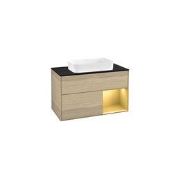 Villeroy & Boch V&B Waschtischunterschrank Abdeckplatte bla m Finion 100x60,3cm, Reg re Gold matt, Oak Veneer ; Villeroy & Boch (F252HFPC)