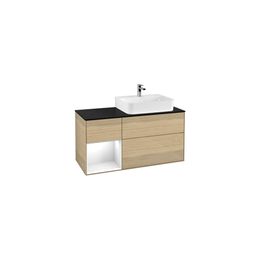 Villeroy & Boch V&B Waschtischunterschrank Abdeckplatte Gl. bla m Finion 120cm, Reg li glo wh. Lac, Oak Veneer ; Villeroy & Boch (F142GFPC)