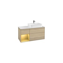 Villeroy & Boch V&B Waschtischunterschrank Abdeckplatte Gl. wh. m Finion 120cm, Regal links Gold matt, Oak Veneer ; Villeroy & Boch (F141HFPC)