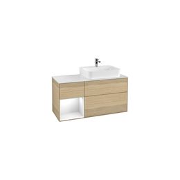 Villeroy & Boch V&B Waschtischunterschrank Abdeckplatte Gl. wh. m Finion 120cm, Reg li glo wh. Lac, Oak Veneer ; Villeroy & Boch (F141GFPC)